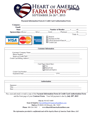 Fillable Online Payment Information Form & Credit Card Authorization ...