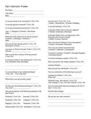Fillable Online Pet Hist or y Form Fax Email Print - pdfFiller
