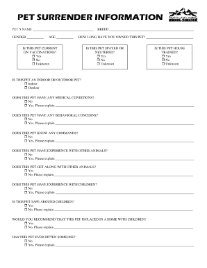 Fillable Online PET SURRENDER INFORMATION Fax Email Print - pdfFiller