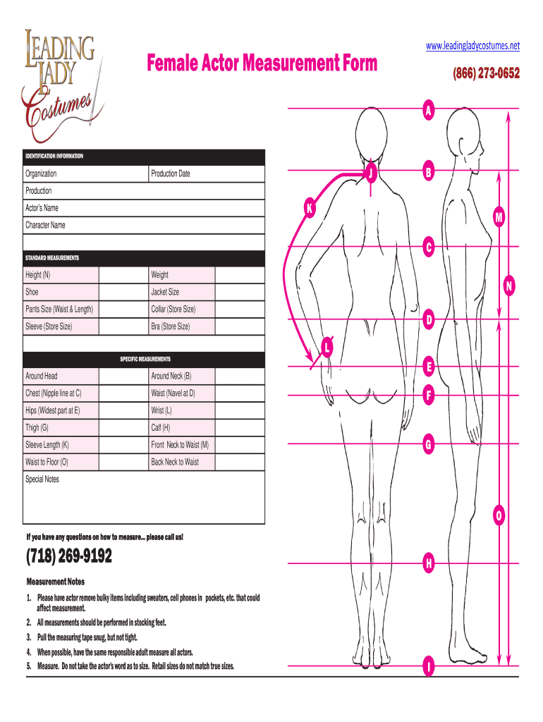 Fillable Online leadingladycostumes Female Actor Measurement Form ...