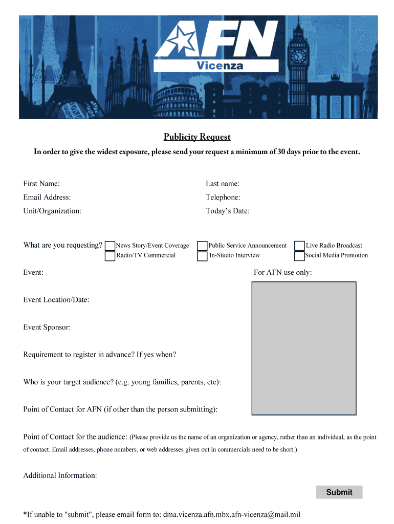 Fillable Online afneurope What are you requesting? News Story/Event ...