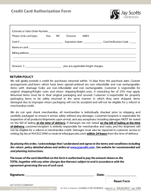 Fillable Online Jay Scotts Credit Card Authorization Form Fax Email Print - pdfFiller