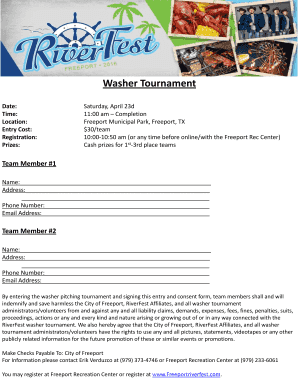 Fillable Online Washer Tournament - freeportriverfest.com Fax Email ...