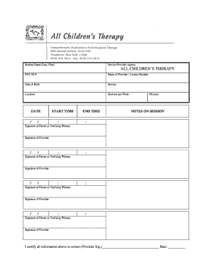 Fillable Online ACT LOG NOTES FOR NYC - All Children's Therapy Fax ...