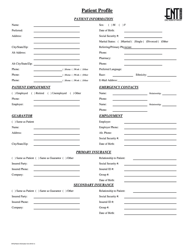 Fillable Online Patient Profile - ENT of Georgia Fax Email Print ...