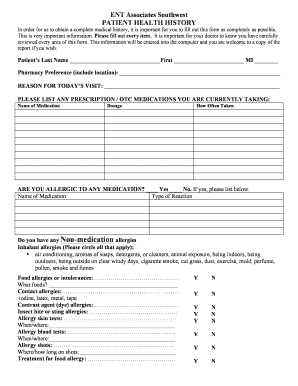 Fillable Online ENT Associates Southwest PATIENT HEALTH HISTORY Fax ...