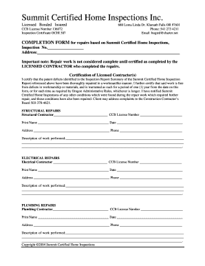 Fillable Online Summit Certified Home Inspections Inc. Fax Email Print ...