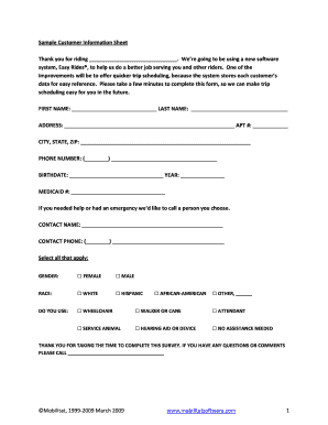 Fillable Online Sample Customer Information Sheet - Mobilitat Fax Email ...