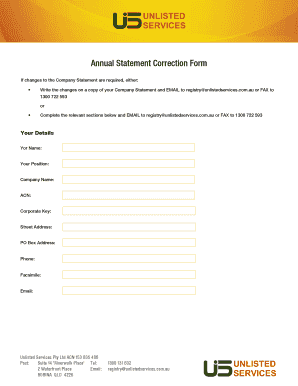 Fillable Online ANNUAL STATEMENT CORRECTION FORM - Unlisted Services ...