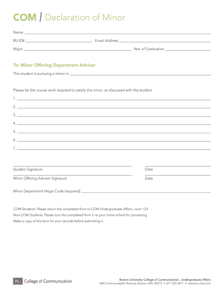 Fillable Online bu COM Declaration of Minor Fact Sheet Fax Email Print - pdfFiller