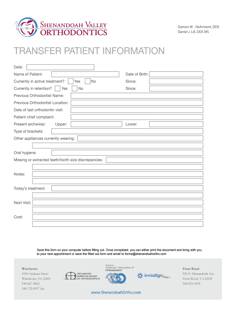 Fillable Online TRANSFER PATIENT INFORMATION Fax Email Print - pdfFiller