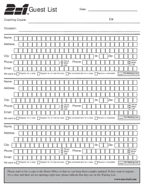 Fillable Online Guest List Fax Email Print - pdfFiller