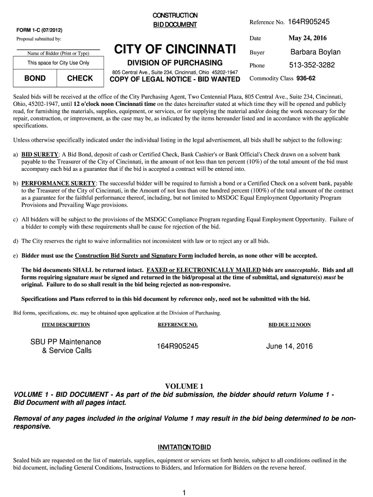 Fillable Online CITY OF CINCINNATI Buyer - Open Data Cincinnati Fax Email Print - pdfFiller