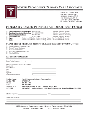 Fillable Online Primary Care Physician Request Form - 0396621 ...