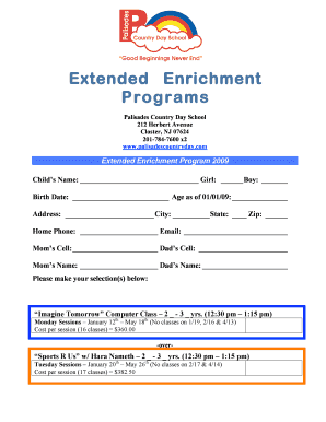 Fillable Online Extended Enrichment Programs - Palisades Country Day School Fax Email Print ...