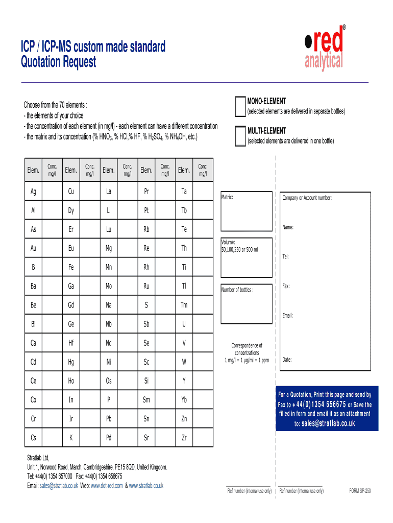 Fillable Online ICP / ICP-MS custom made standard Quotation Request Fax ...