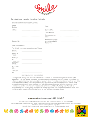 Fillable Online smilefoundationsa Bank debit order instruction / credit ...