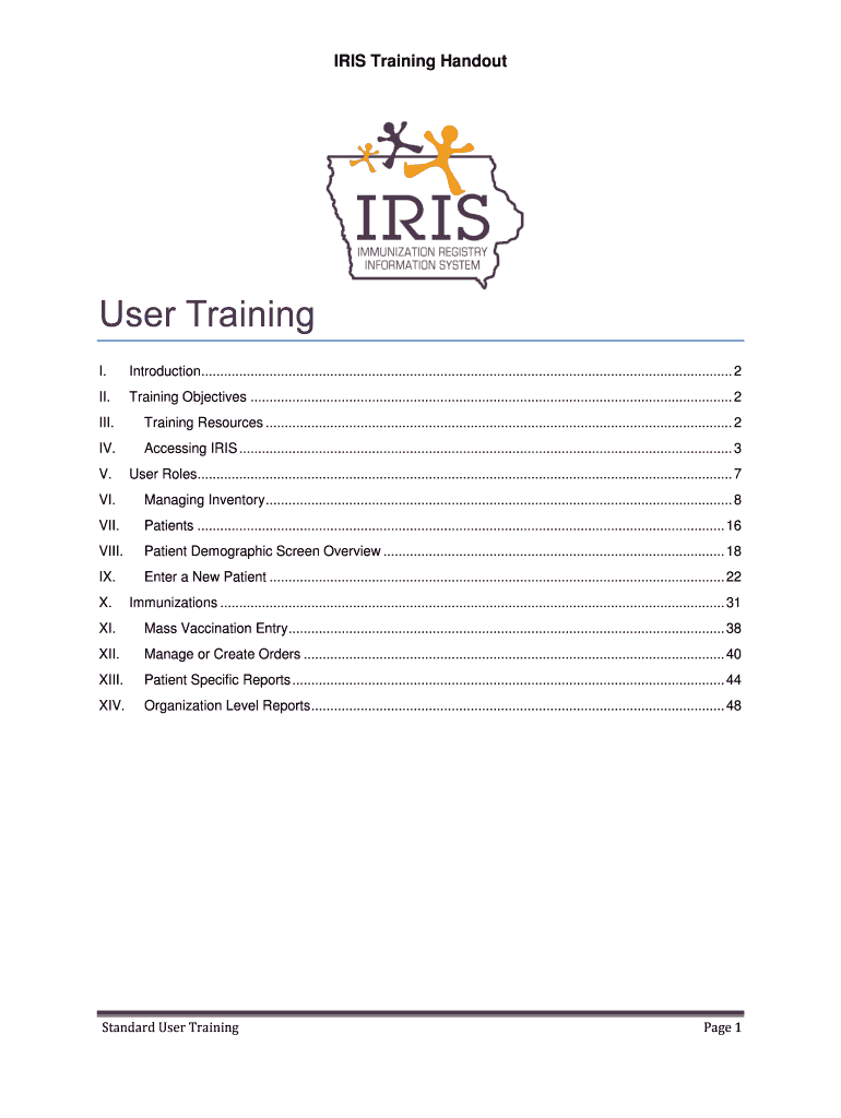 Fillable Online IRIS Standard User Training Handout Fax Email Print - pdfFiller