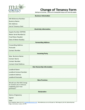 Fillable Online maenergy co Change of Tenancy Form - MA Energy Fax ...
