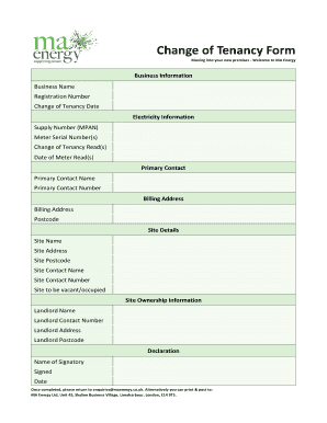 Fillable Online maenergy co Change of Tenancy Form Fax Email Print ...