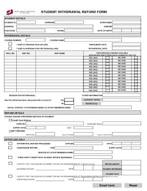 Fillable Online westcoast wa edu STUDENT WITHDRAWAL REFUND FORM ...