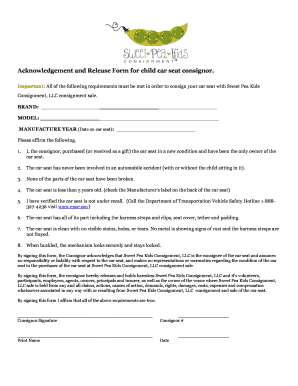 Fillable Online Acknowledgement and Release Form for child car seat ...