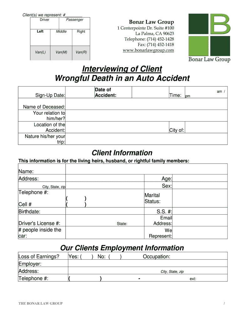 Fillable Online Interviewing of Client Wrongful Death in an Auto ...