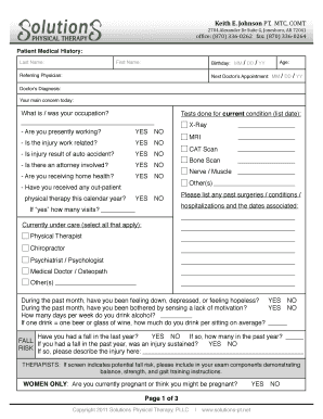 Fillable Online solutions-pt Medical History Form - Solutions PT Fax ...