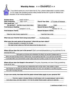 Fillable Online stpaulnorthville Worship Notes + + EXAMPLE ...