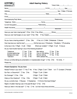 Fillable Online Adult Hearing History - New Way Hearing Aids Fax Email Print - pdfFiller