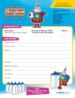 Fillable Online captainsplosh co Captain Splosh Water Bottle Order Form ...