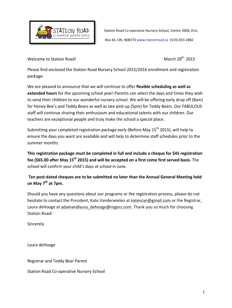 Fillable Online stationroad Station Road Co-operative Nursery School ...