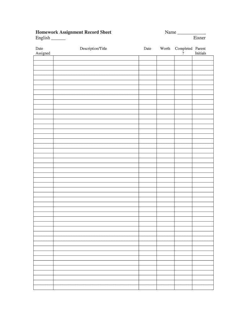 Homework Assignment Record Sheet - Mr. Eisner's Class - Fill and Sign ...