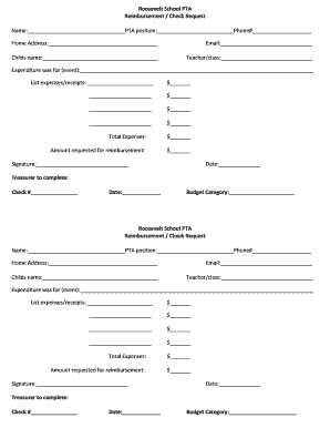 Fillable Online rooseveltkearnypta Roosevelt School PTA Reimbursement / Check Request ...