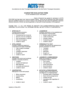 Fillable Online acts edu CHARACTER EVALUATION FORM - ACTS College ...