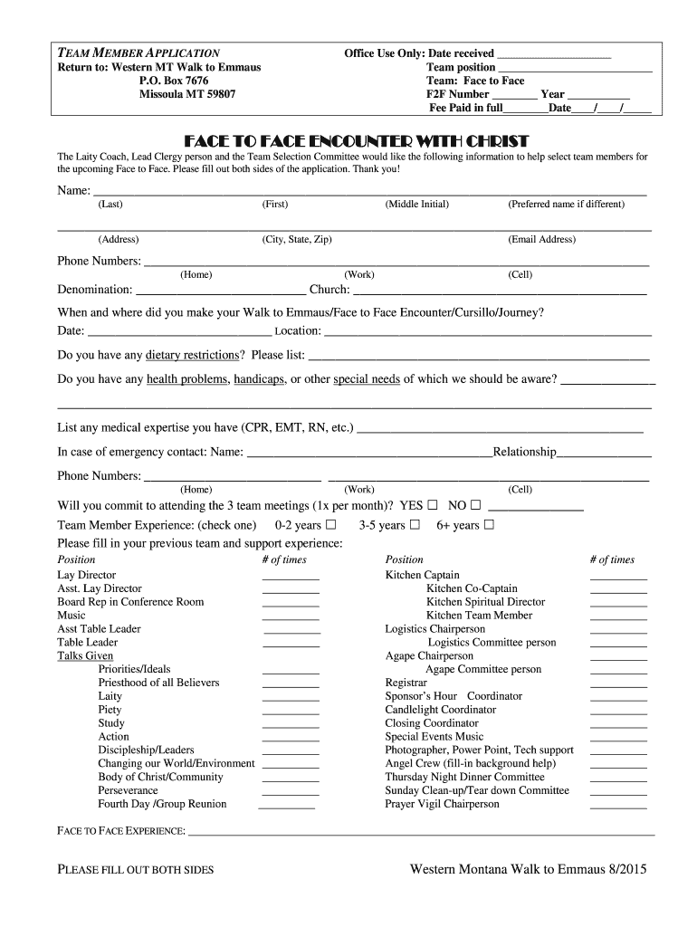 Fillable Online FACE TO FACE ENCOUNTER WITH CHRIST - westernmtwalk.com ...