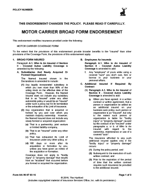 Fillable Online Motor carrier broad form endorsement - The Hartford Fax ...