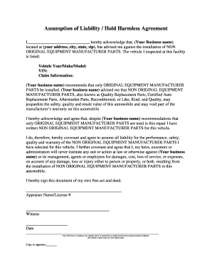 Fillable Online abaconn Assumption of Liability / Hold Harmless ...