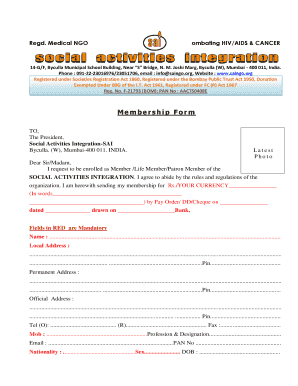 Fillable Online saingo Membership Form - Sai NGO Fax Email Print ...