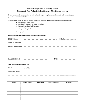 Fillable Online Consent for Administration of Medicines Form - DB ...