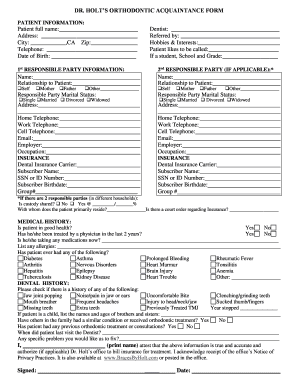Fillable Online HOLTS ORTHODONTIC ACQUAINTANCE FORM Fax Email Print - pdfFiller
