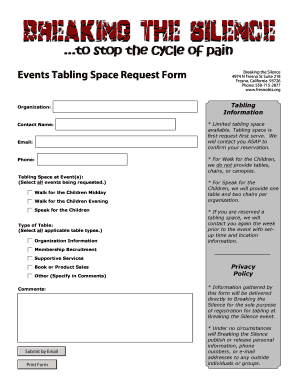 Fillable Online Events Tabling Space Request Form 4974 N Fresno St ...