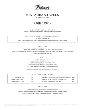 Fillable Online DINNER MENU - Del Frisco's Restaurant Group Fax Email ...