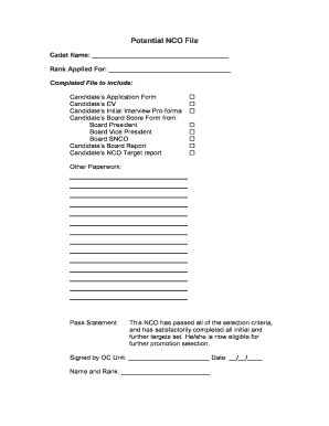Fillable Online marlboroughatc co Potential nco file cover ...