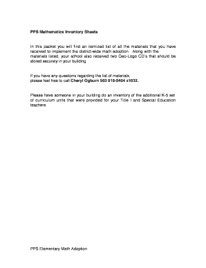 Fillable Online PPS Mathematics Inventory Sheets Fax Email Print ...