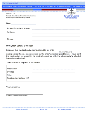 Fillable Online olol tas edu Short-Term Medication Form.doc - olol tas ...