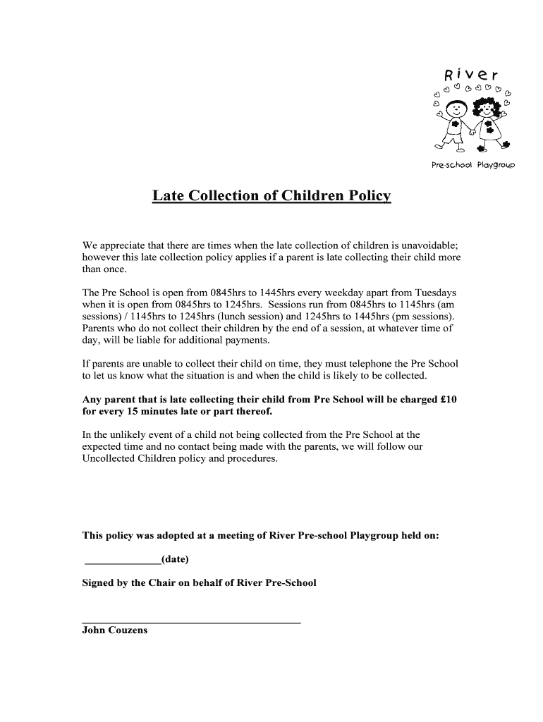 Fillable Online riverpreschool co Late collection of children policy ...
