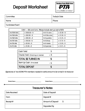 Fillable Online bcmspta Deposit Worksheet - Boardman Center Middle ...