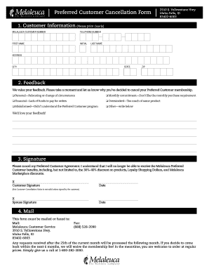 Fillable Online Preferred Customer Cancellation Form Fax Email Print ...
