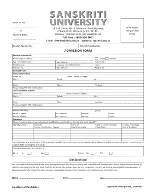 Fillable Online sanskriti edu Admission Form - Sanskriti Group of ...